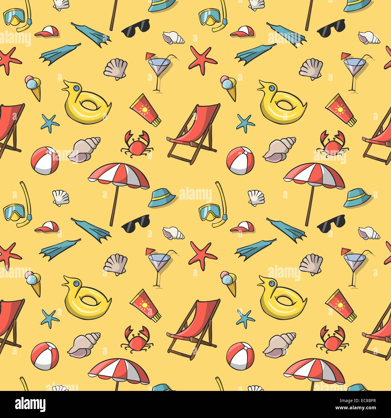 Seamless summer vacation travel pattern background vector illustration ...