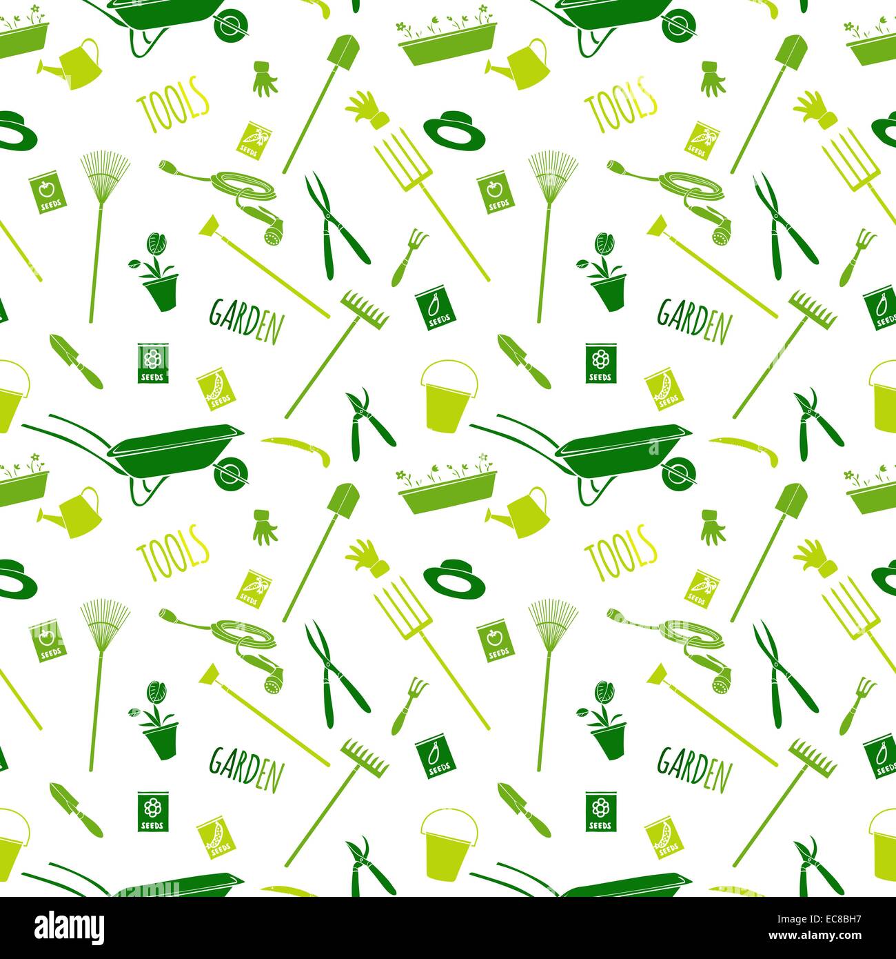 Decorative garden tools seamless wallpaper green on white converted ...