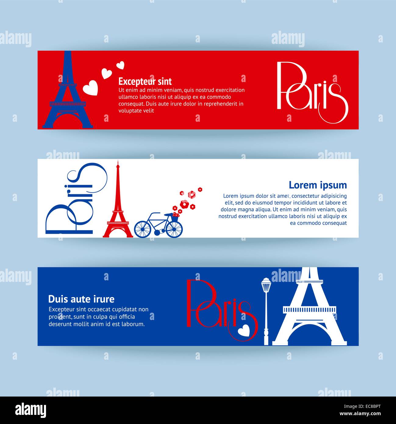 Collection of banners and ribbons with Paris landmark buildings ...