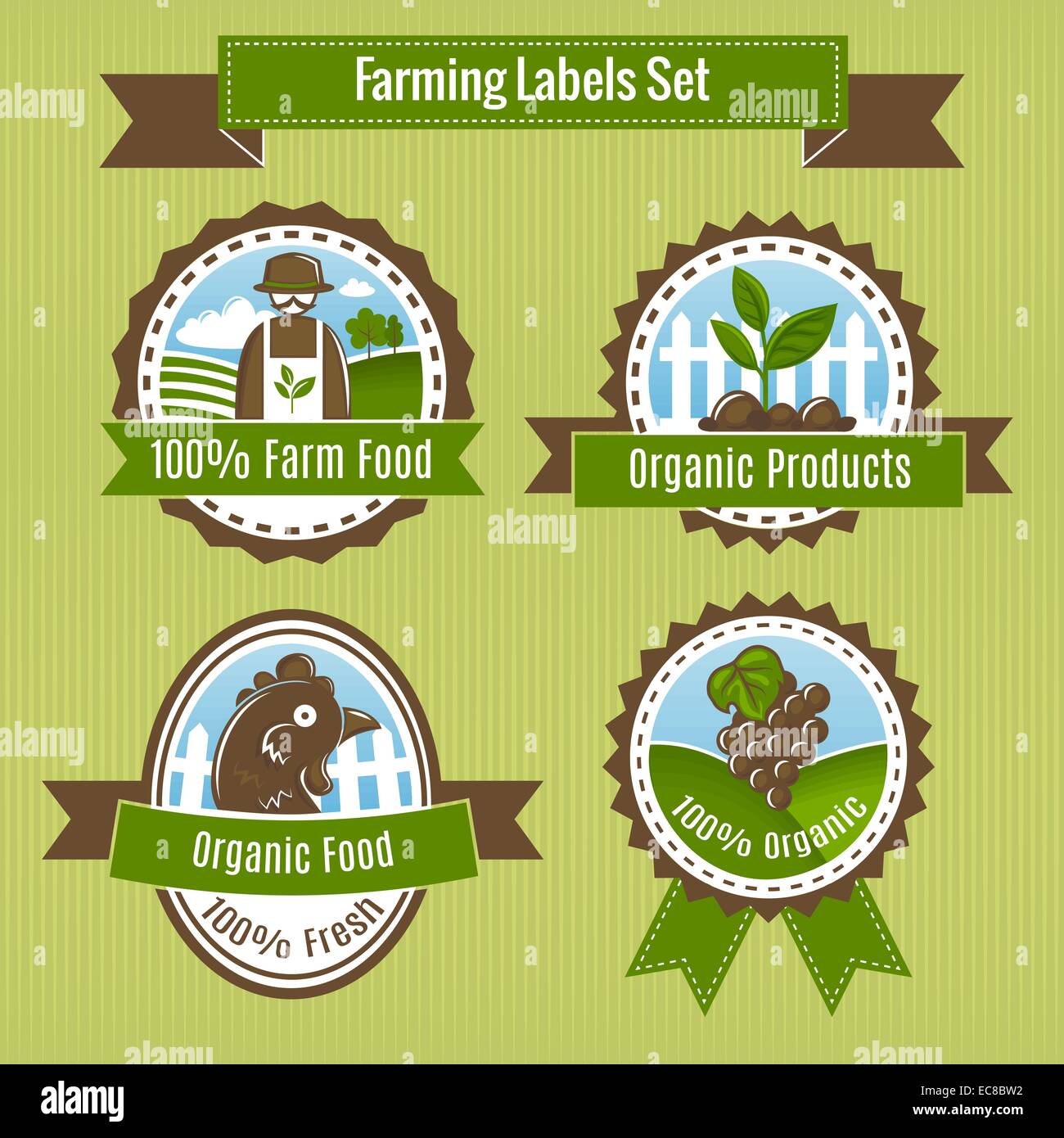 Farming harvesting and agriculture badges or labels set isolated vector ...
