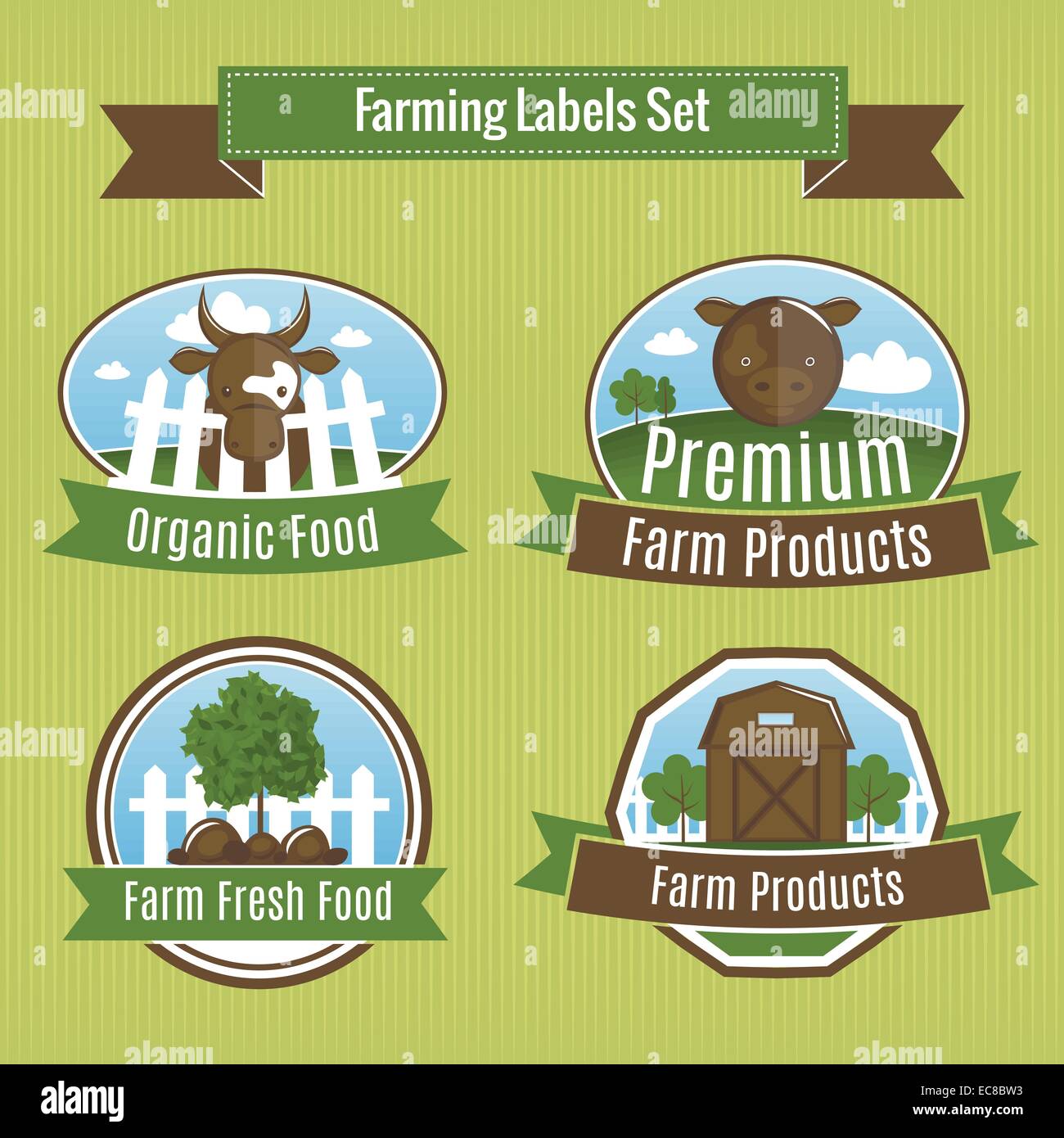 Farming harvesting and agriculture badges or labels set vector ...