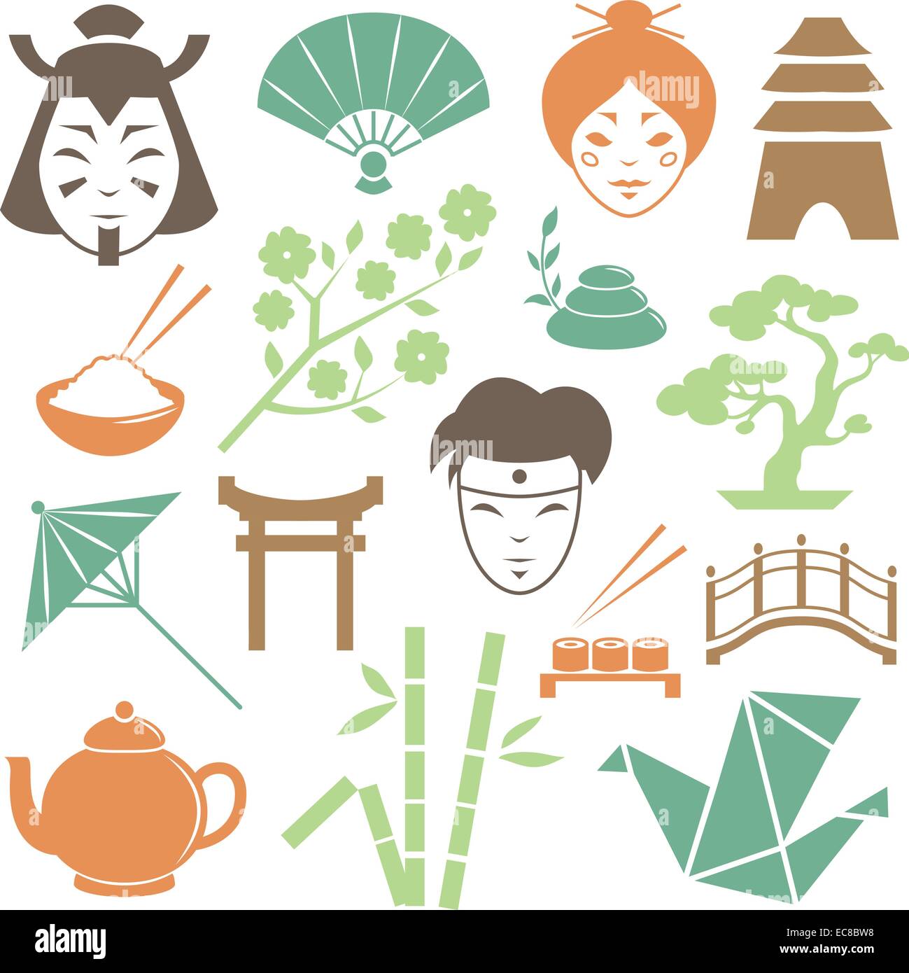 Japanese culture design elements collection of samurai geisha and ...