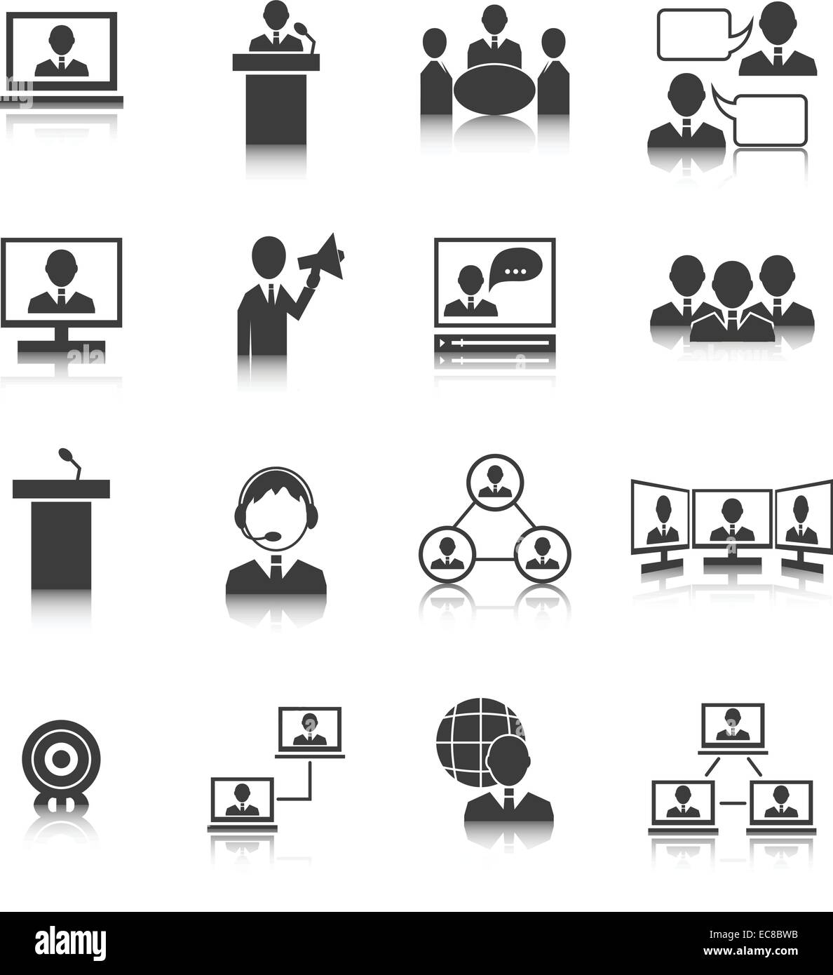 Business people meeting online and offline strategic concepts icons set ...