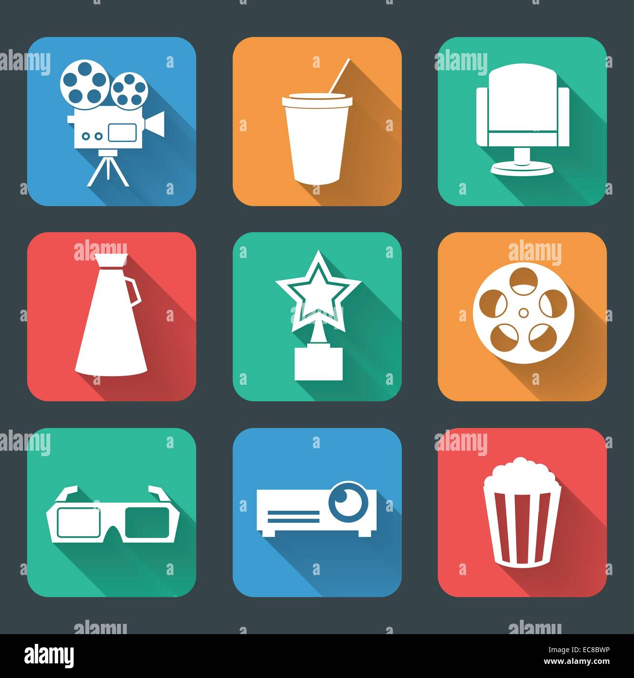 Cinema entertainment pictograms collection of film popcorn movie ...