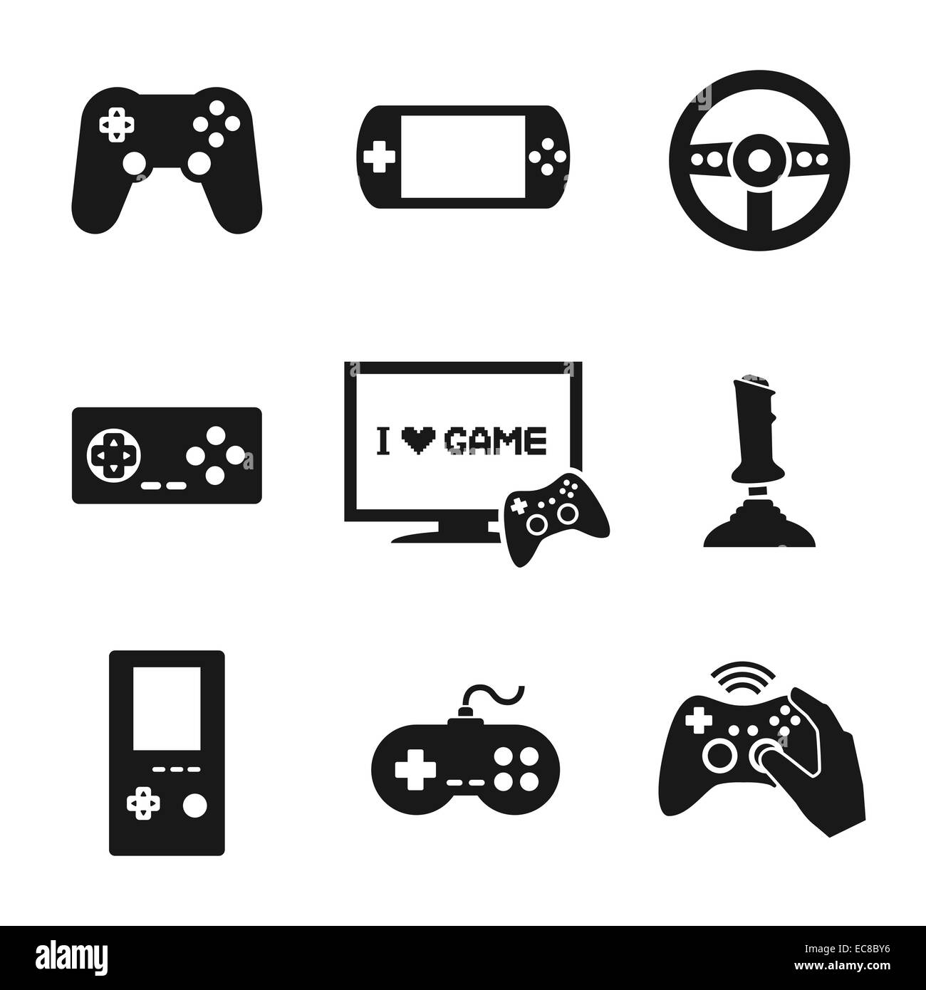 Video computer console games controller icons set of joystick keypad ...