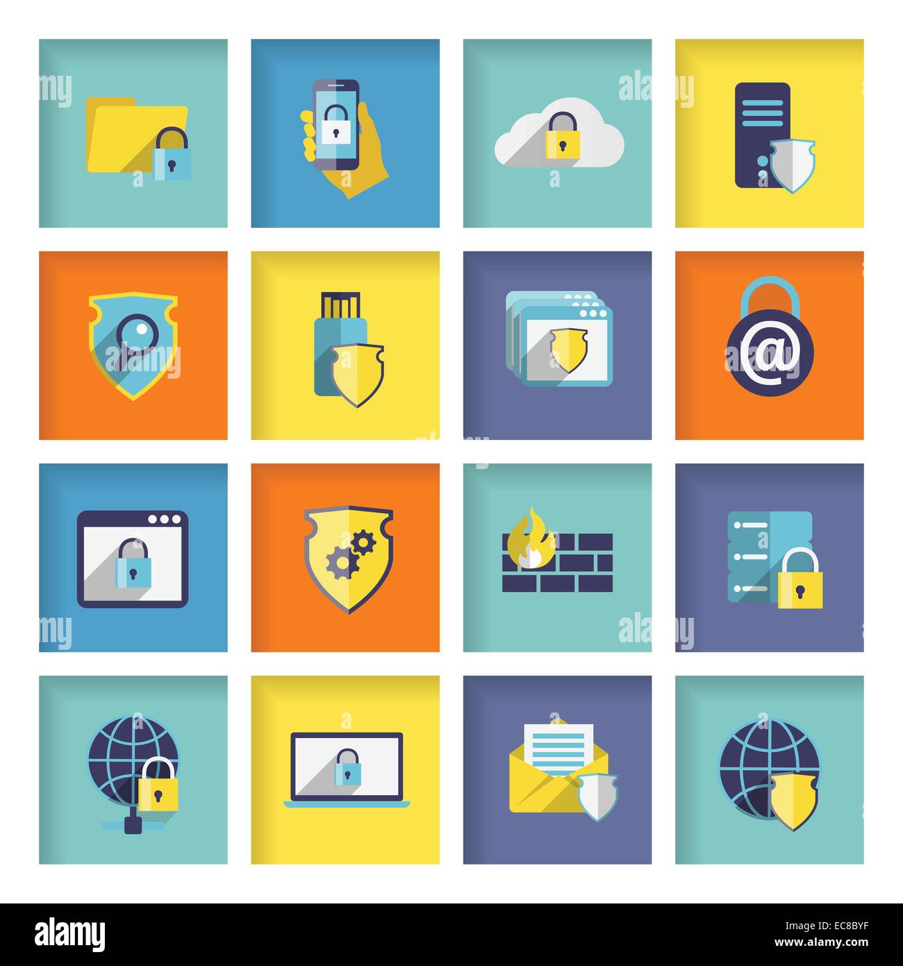 Information technology security flat icons set of cloud network ...