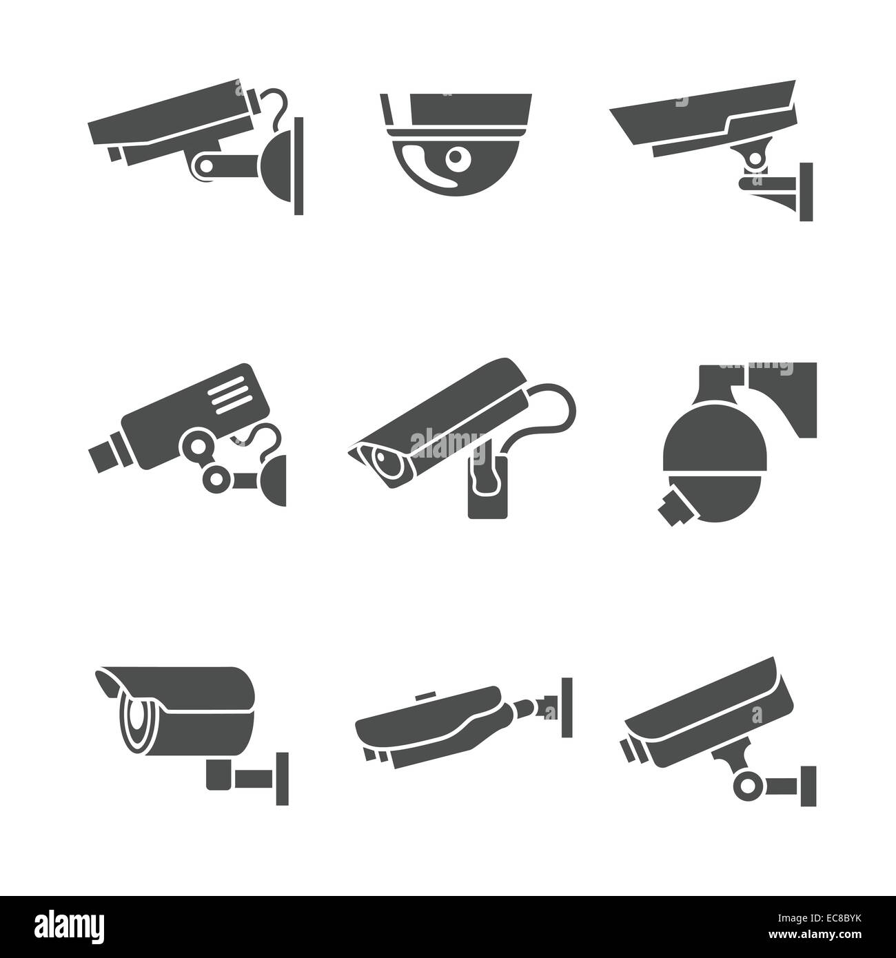 Video surveillance security cameras graphic pictograms set isolated ...