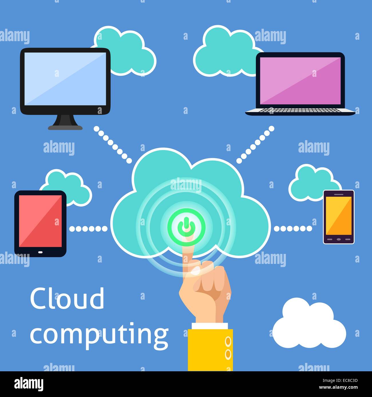 Cloud computing technology power button and connected gadgets of ...