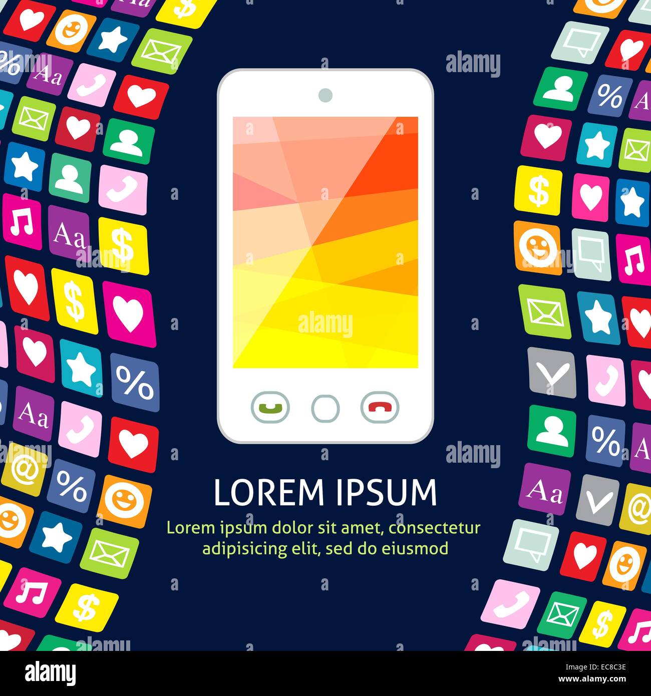 Smartphone touch screen with communication icon sets poster vector ...