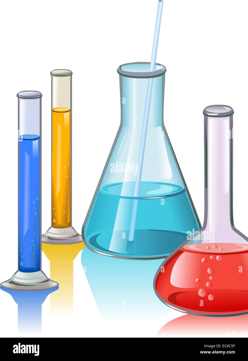 Colored science laboratory flasks and tubes glassware medical research ...