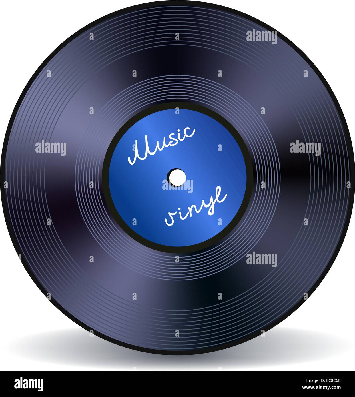 Retro vinyl music record with blue label emblem poster on white ...