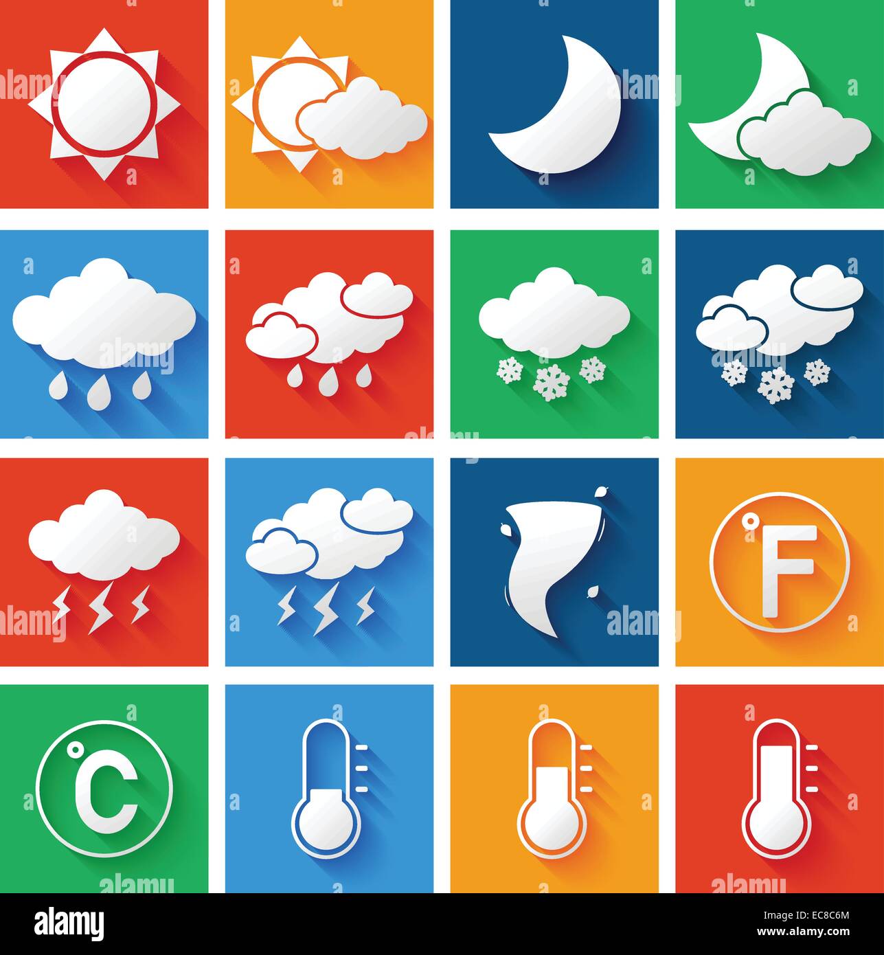 Weather forecast symbols white icons set of wind thunderstorm clouds ...