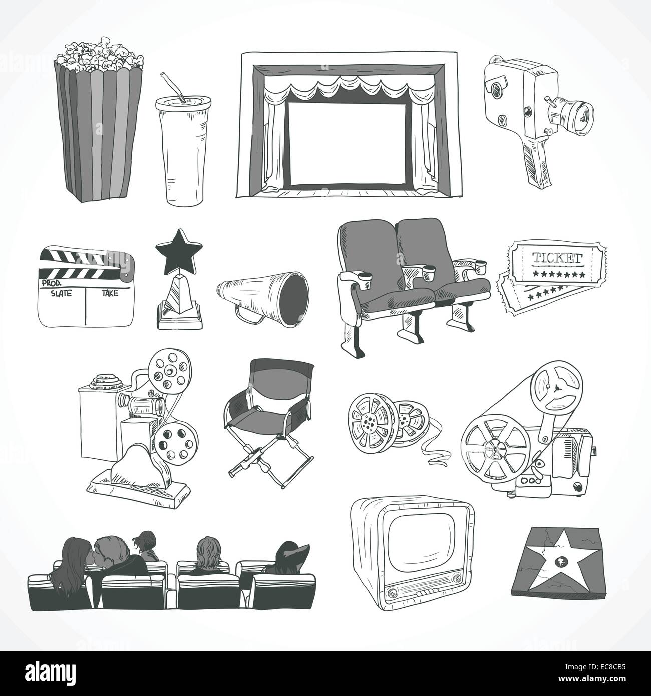 Vintage cinema with retro film reel projector film strip and couple ...