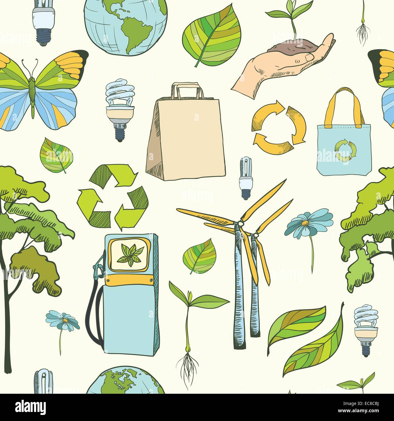 Seamless ecology and environment green pattern background vector ...