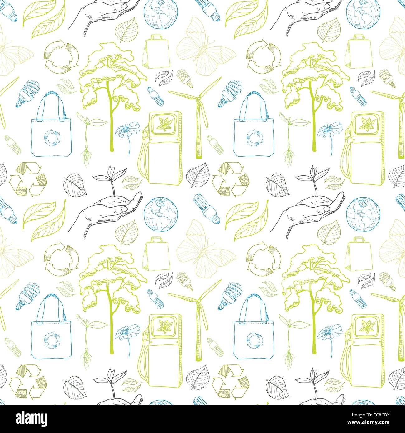 Seamless ecology and environment drawing pattern background with leaf ...