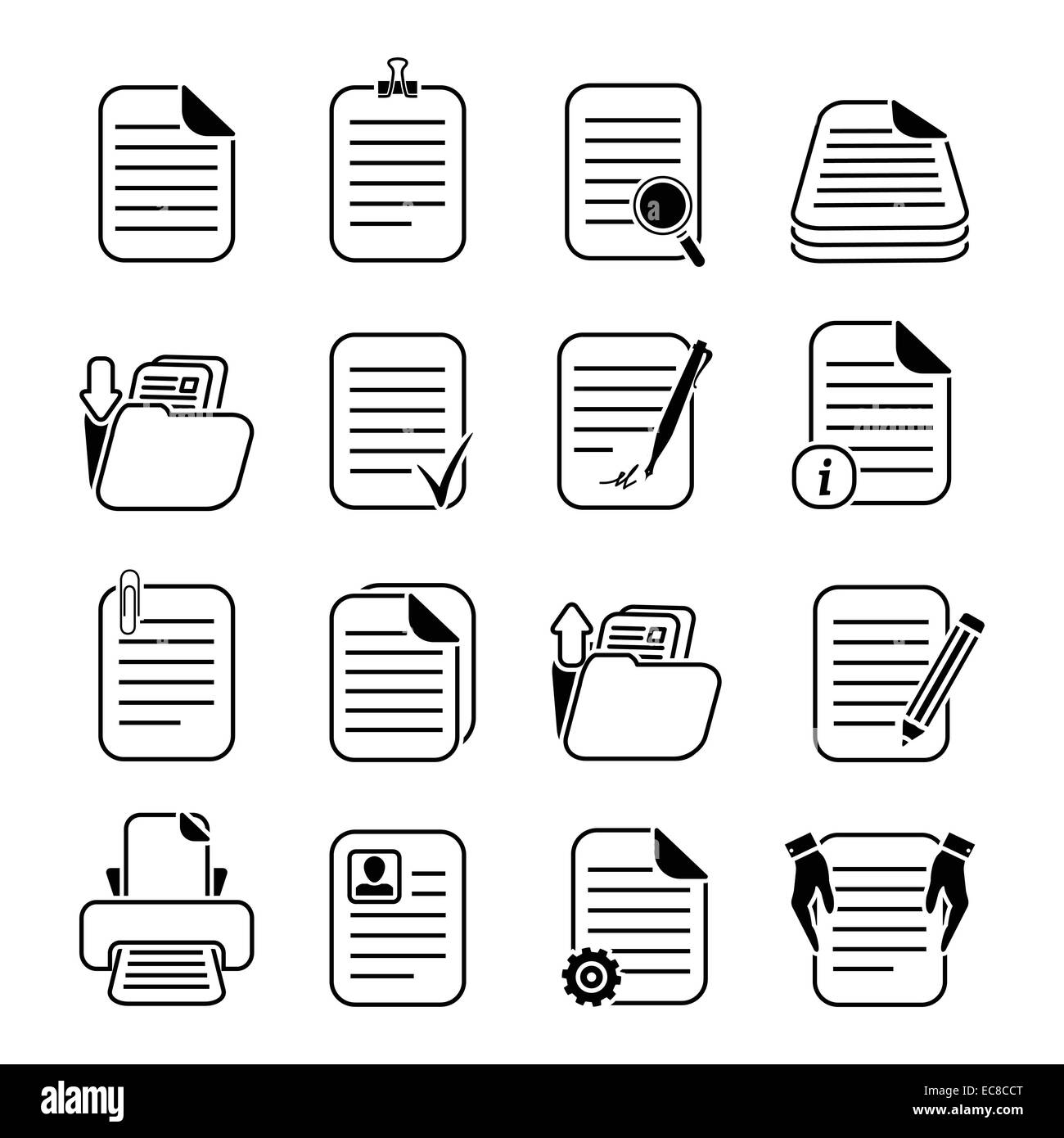 Documents paper and files written or printed icons set isolated vector ...