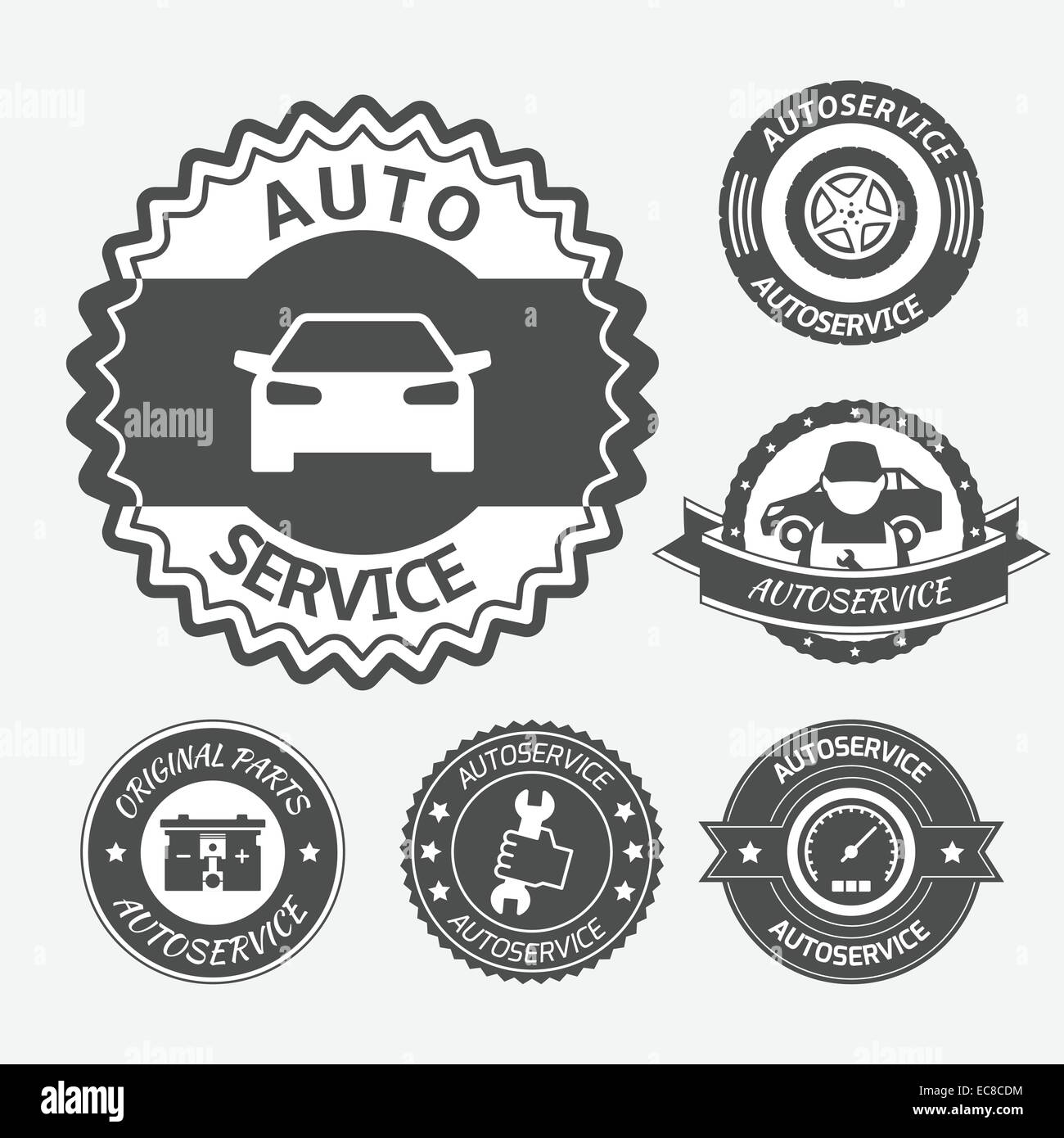 Car auto service labels badges emblems set isolated vector illustration ...
