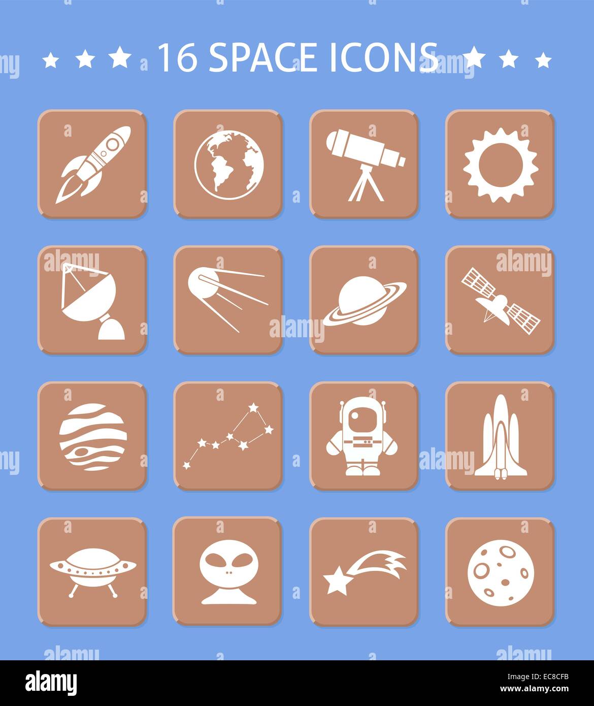 Space and astronomy button icons set of telescope sun radar planets ...