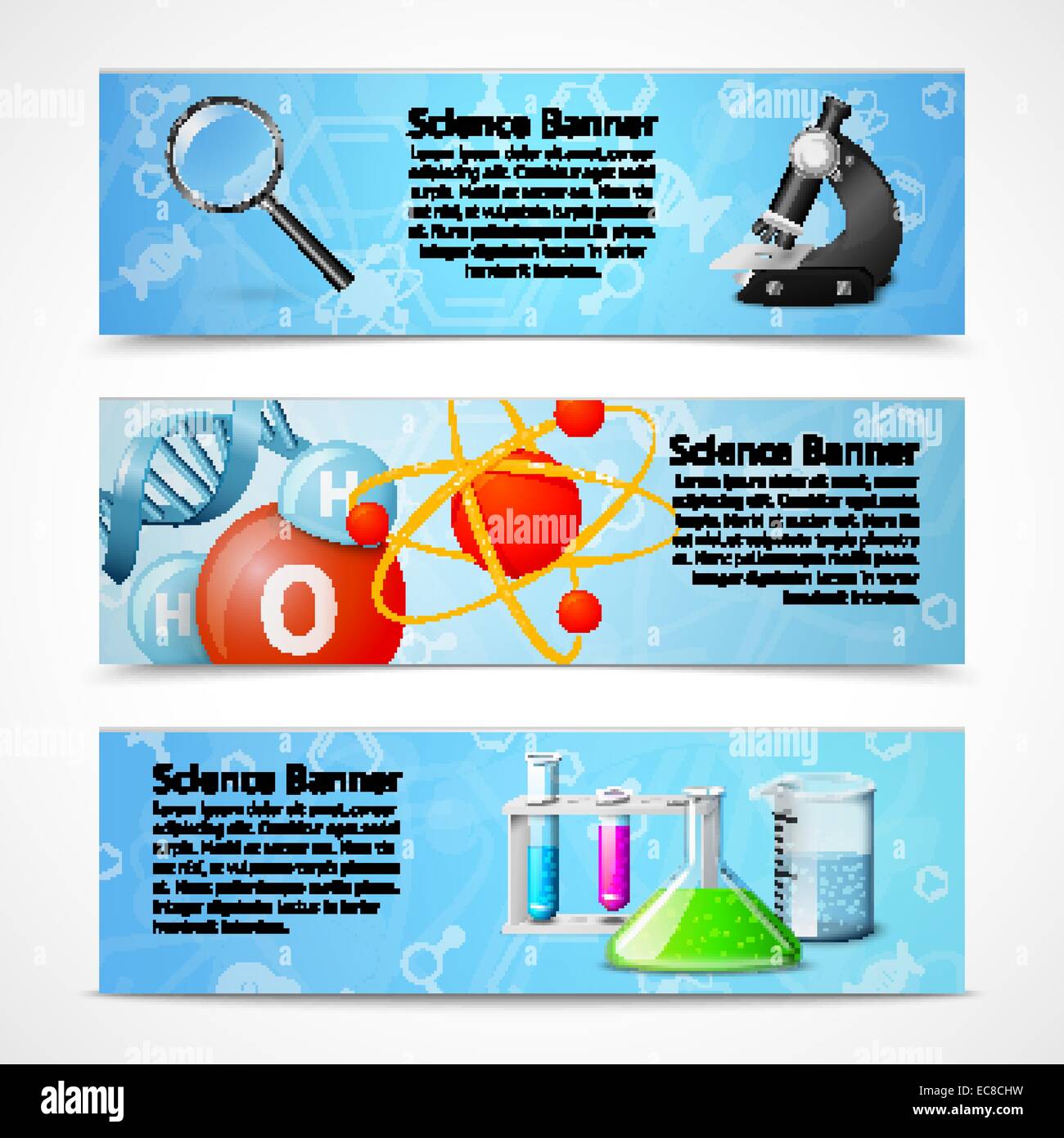 Science research education laboratory equipment banners isolated vector ...