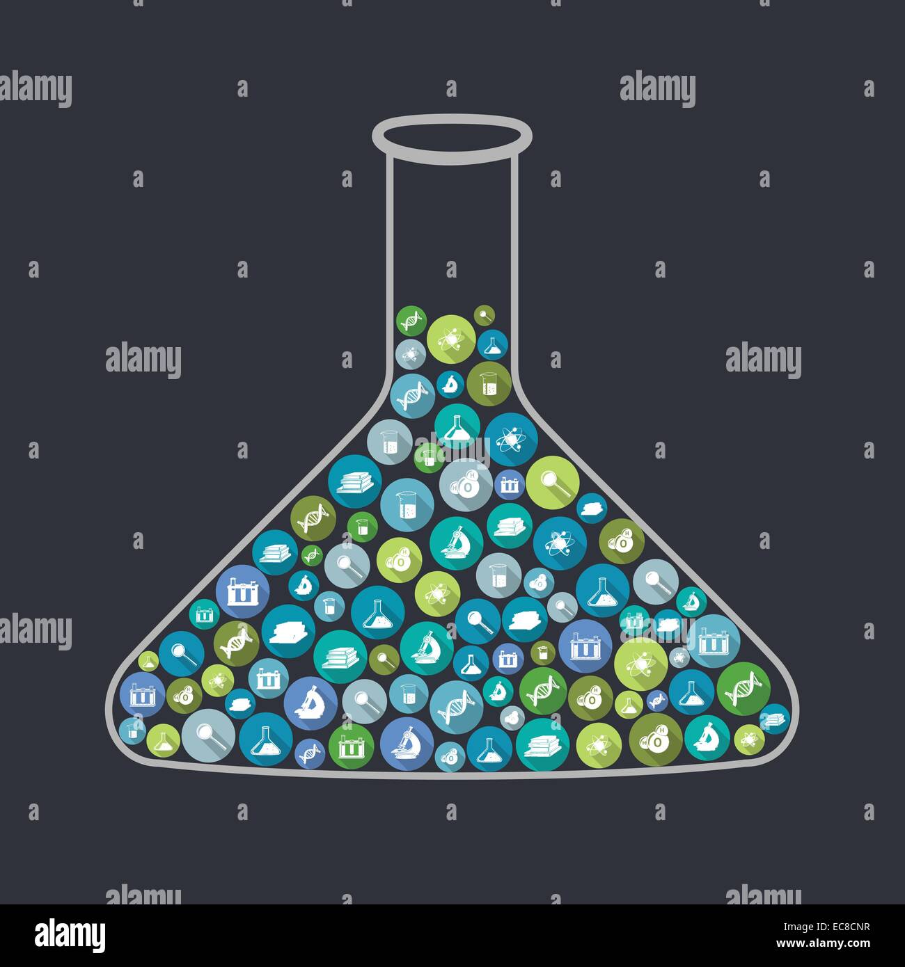 Science beaker outline concept with laboratory icons vector ...
