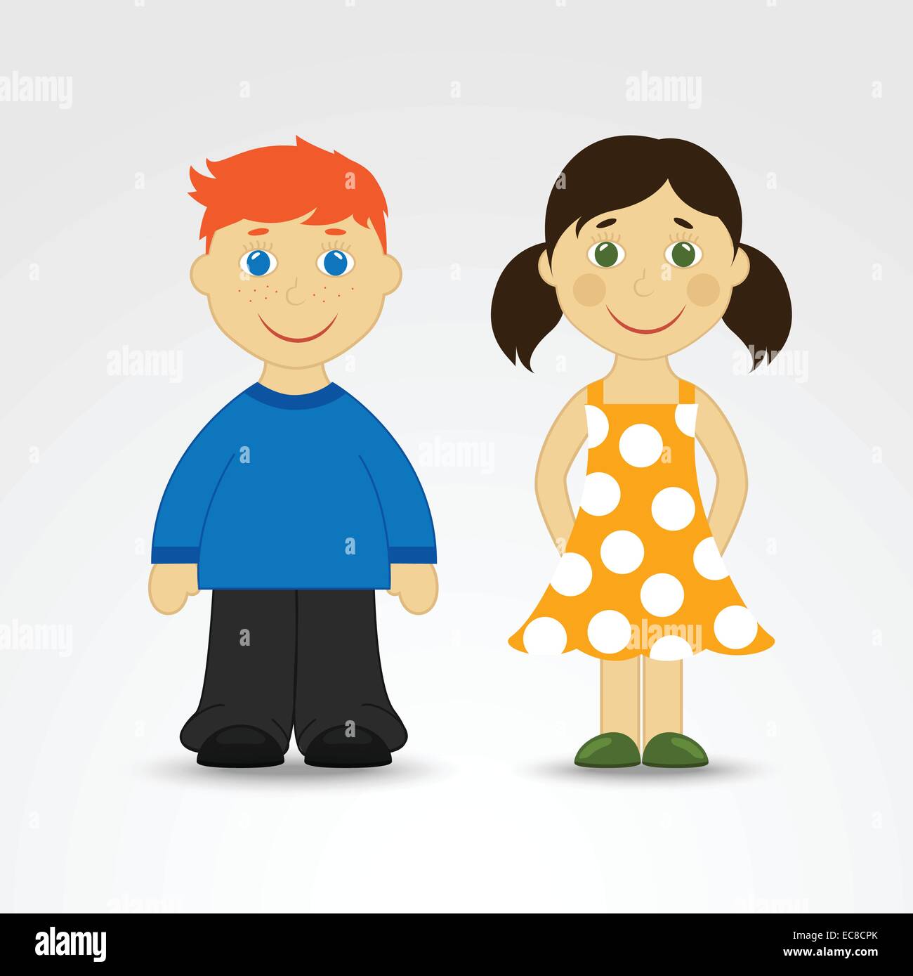 Cute cartoon boy and girl little smiling faces children isolated vector ...