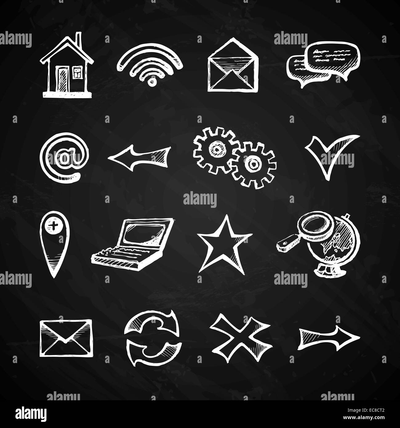 Chalkboard internet icons set with computer arrow mail home symbols ...