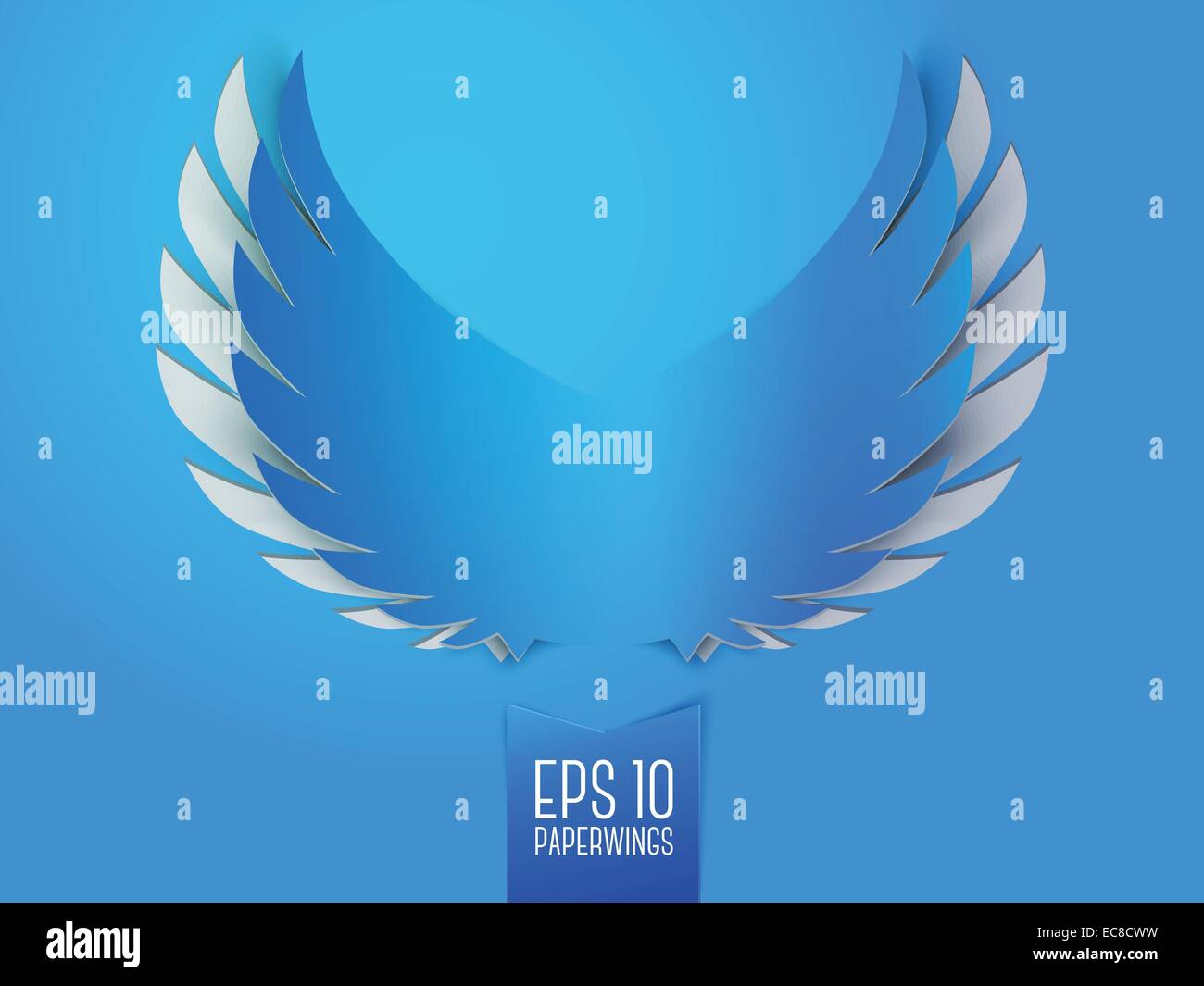 Simple blue paper wings with plumage emblem isolated vector ...