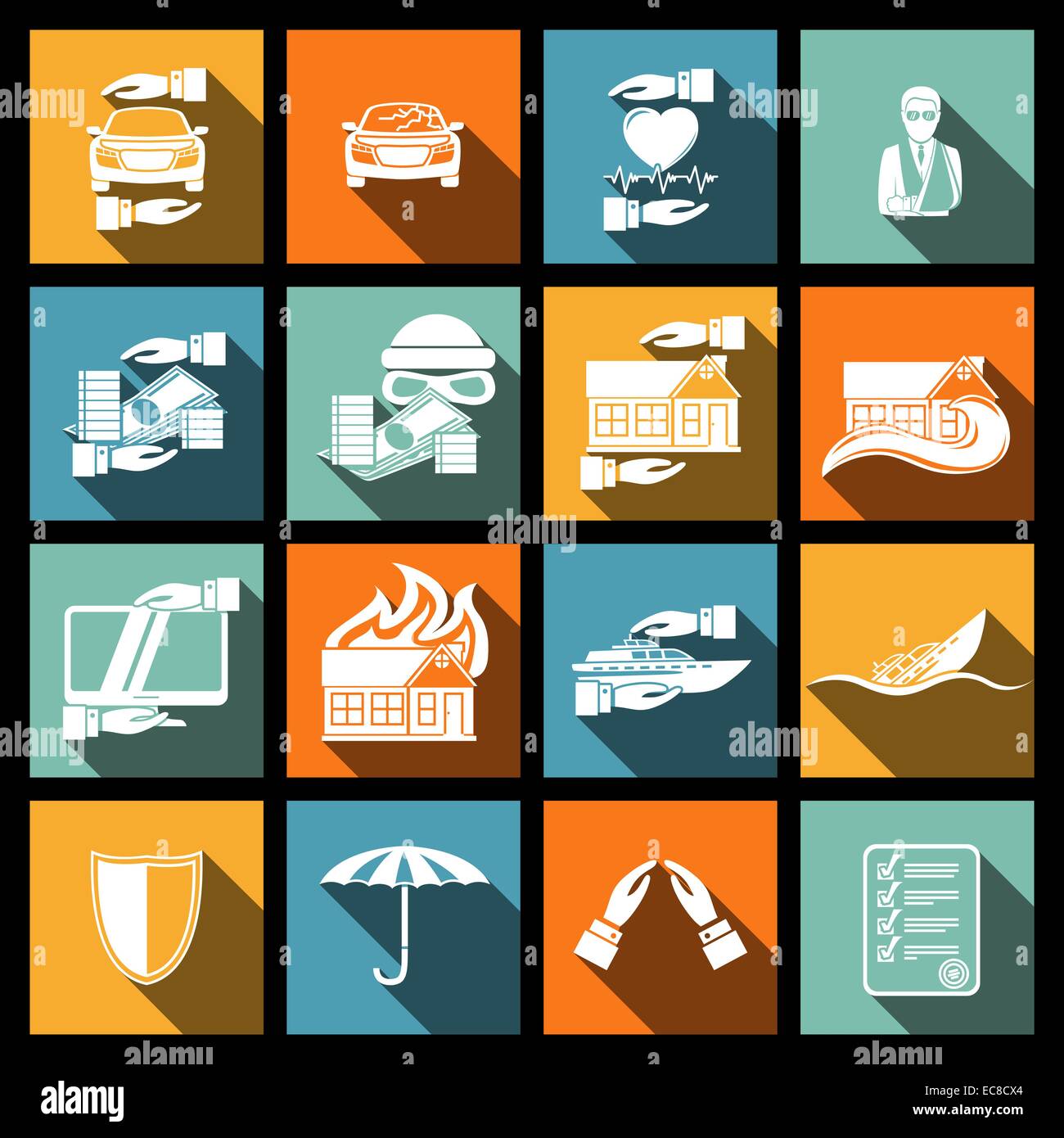 Insurance security icons set of risk flood accident disaster isolated ...