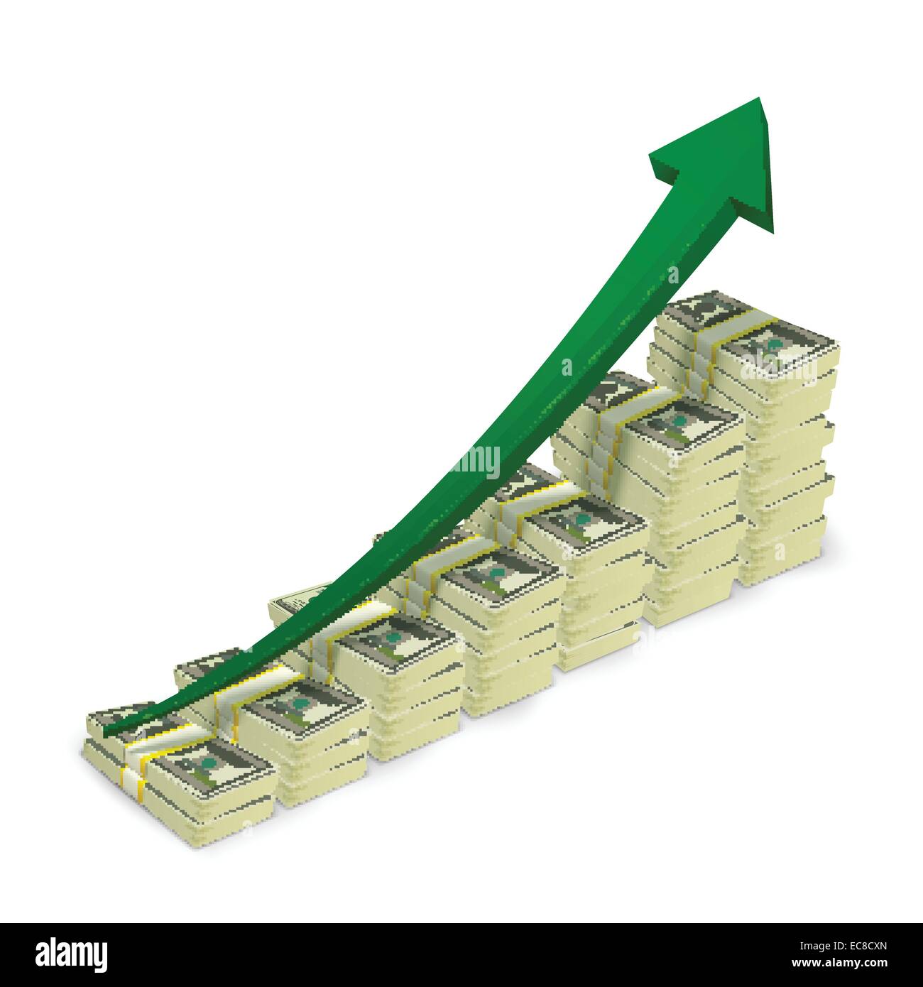 Money banknotes stacks rising graph with upward arrow vector ...