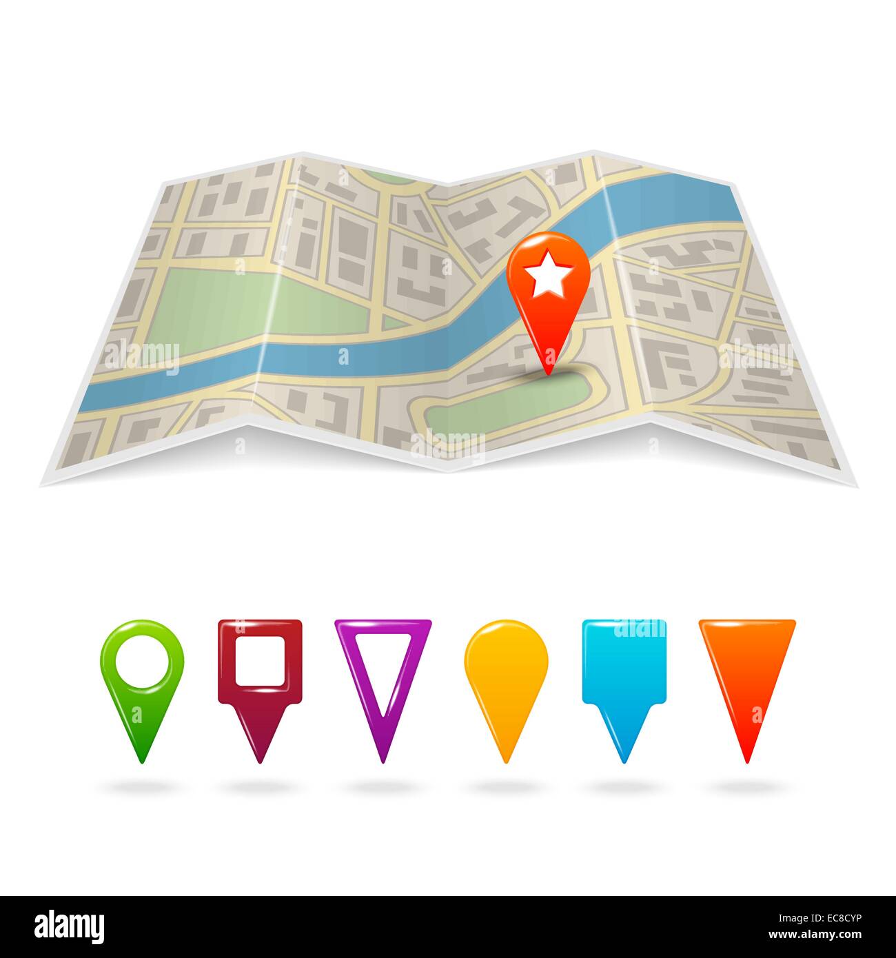 Travel city road street map with navigation pin symbols vector ...