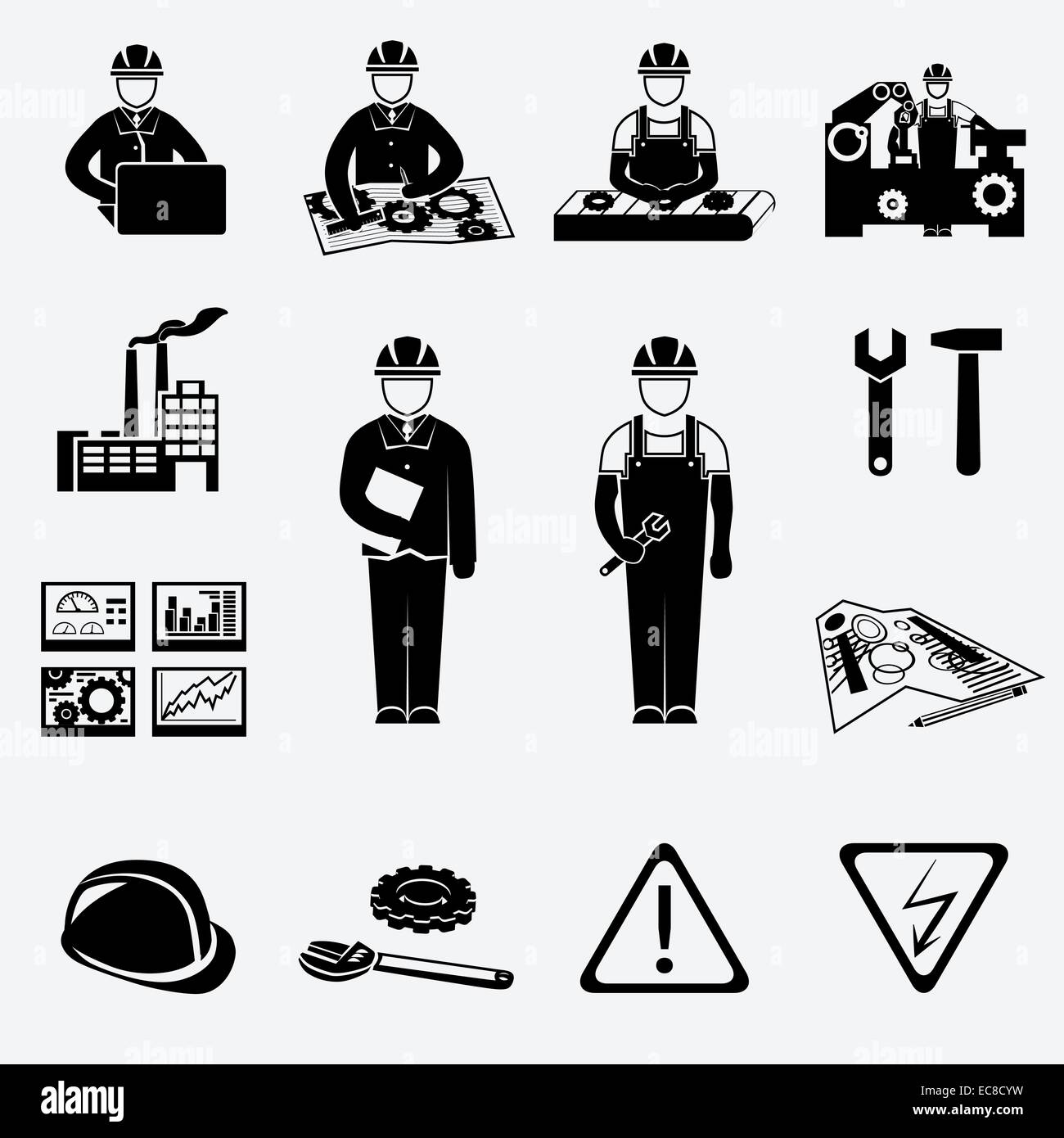 Engineering construction and industrial icons set of project work ...