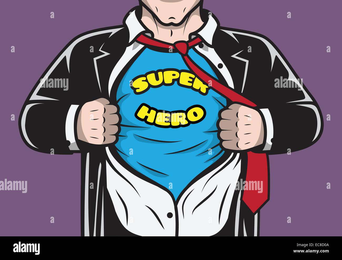Disguised hidden comic book superhero businessman tearing his shirt ...