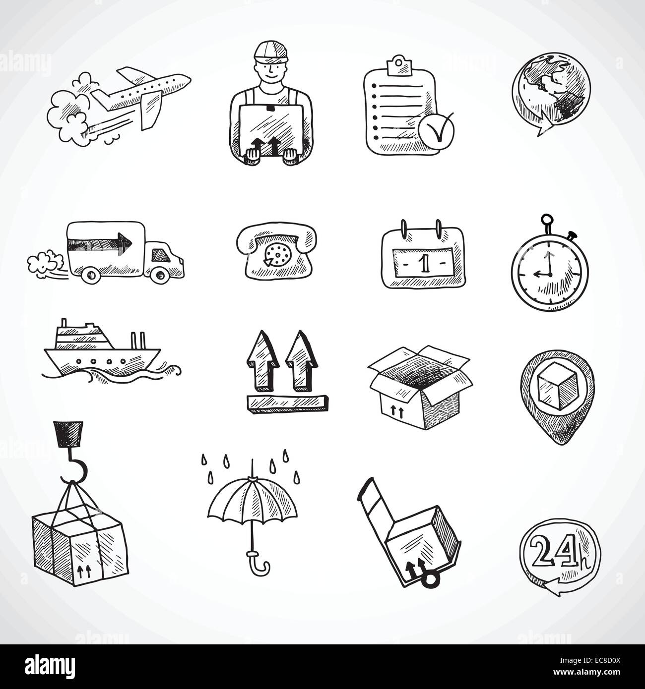 Logistic shipping freight service supply hand drawn doodle icons set ...