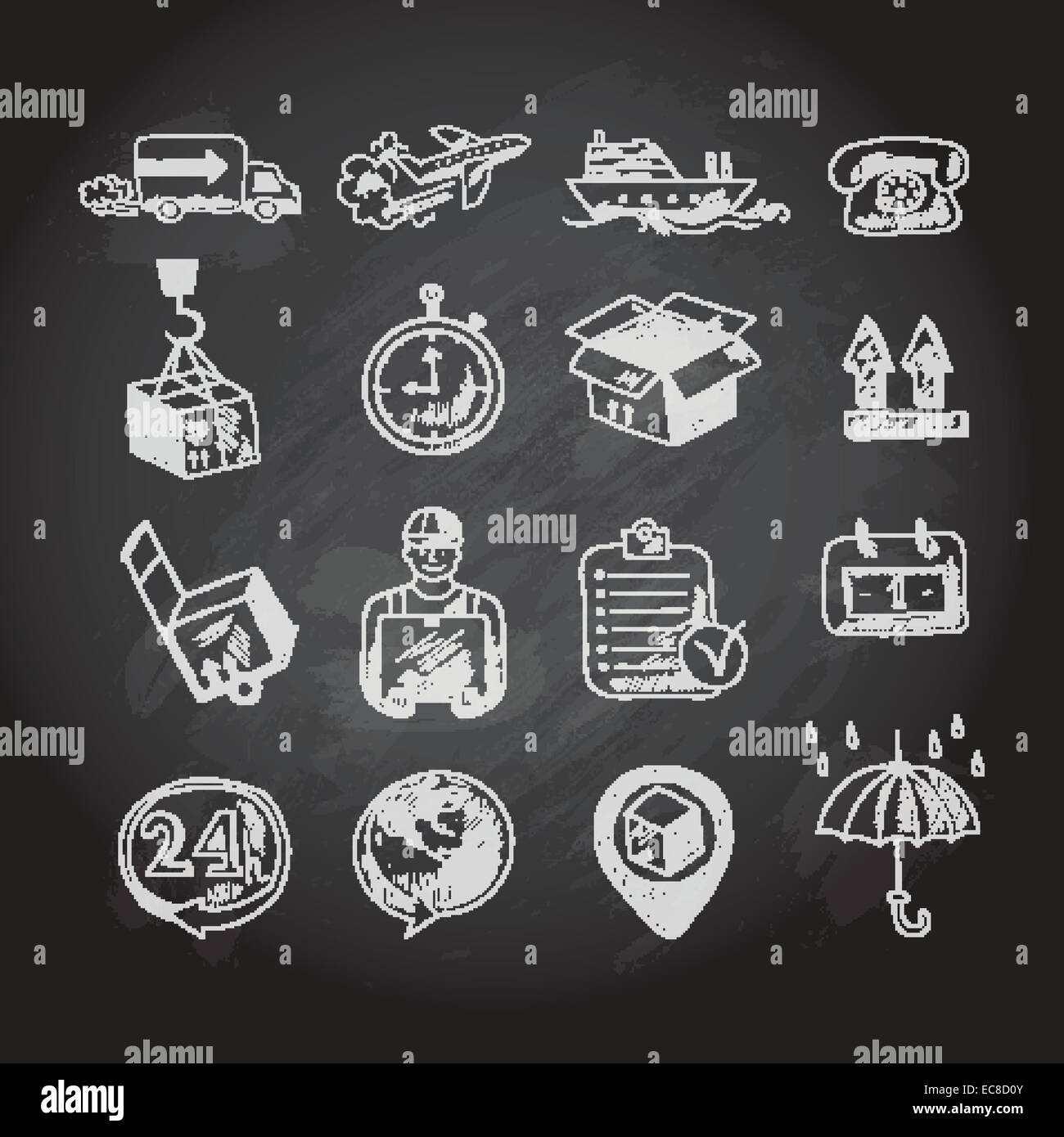 Logistic shipping freight service chalk board icons set isolated vector ...