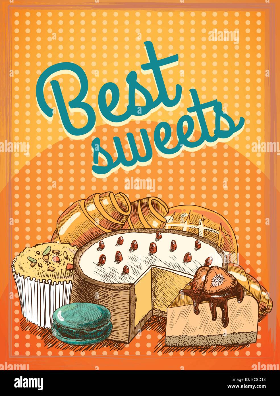 Sweet puff pastry cake pie bread food poster template vector ...
