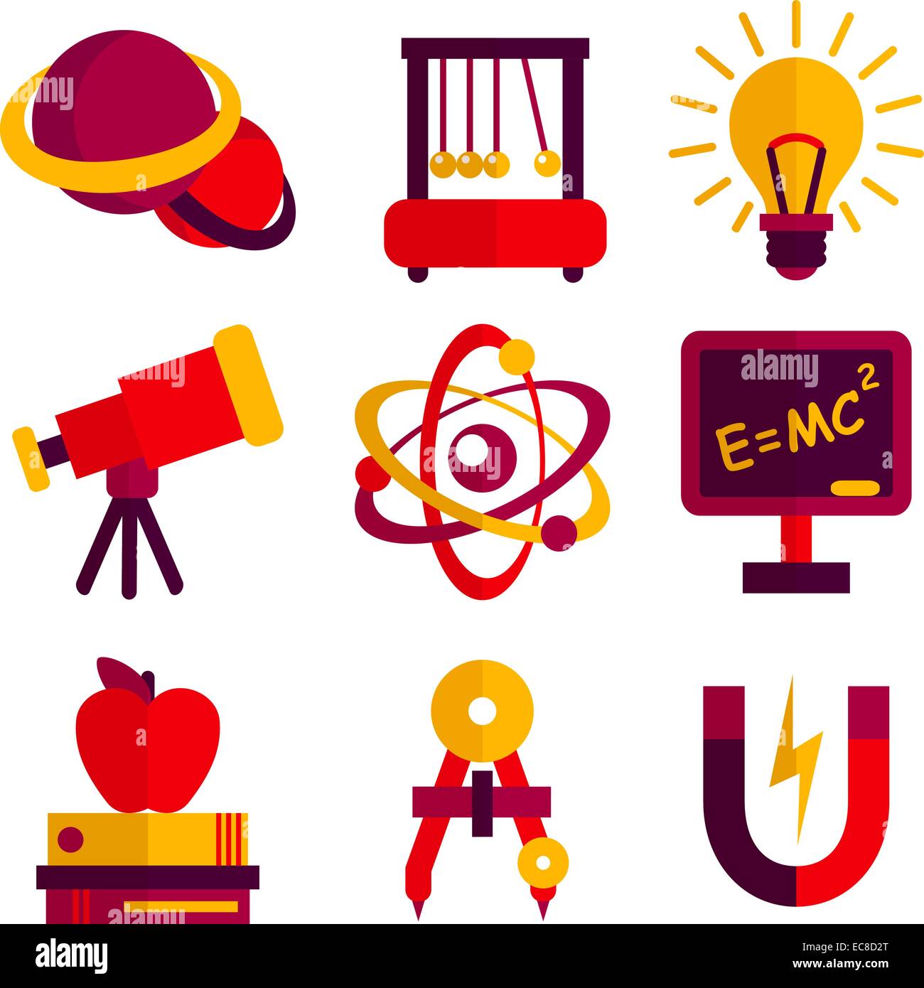 Physics and astronomy scientific laboratory equipment icons set ...
