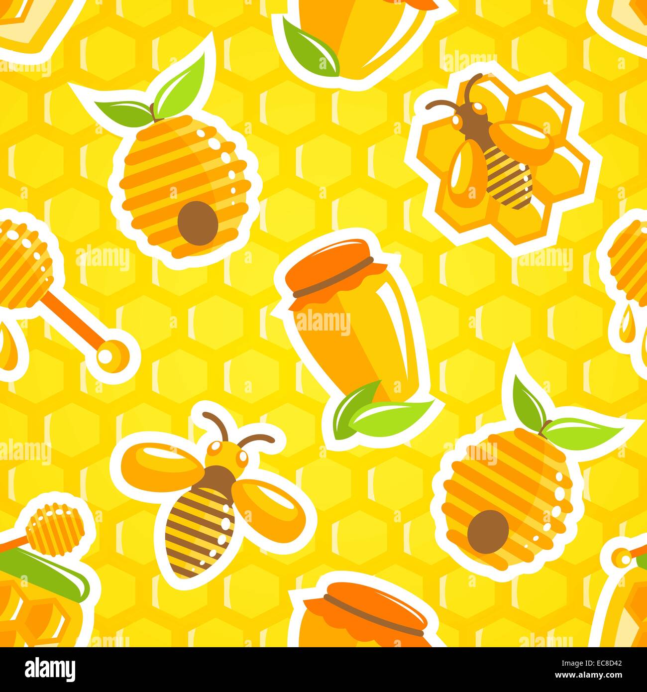 Decorative honey food jar hive bumble bee and dipper with honeycomb ...