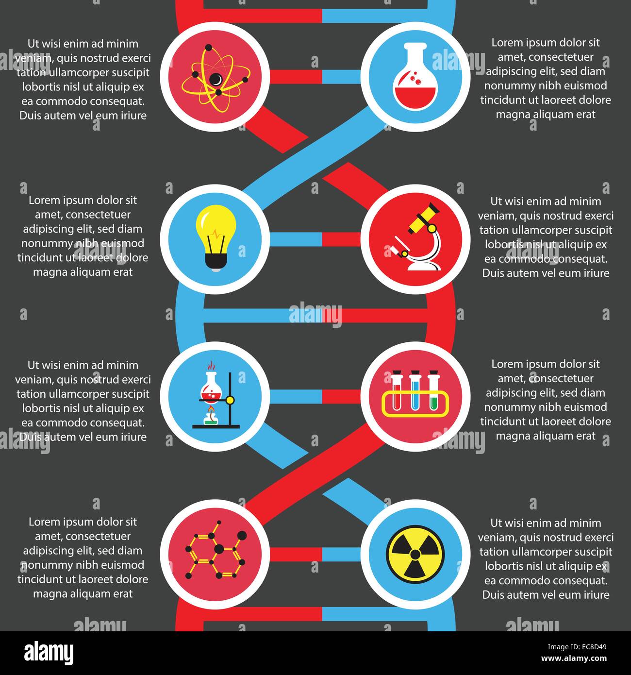 Chemistry or biology flat infographics layout design elements for ...