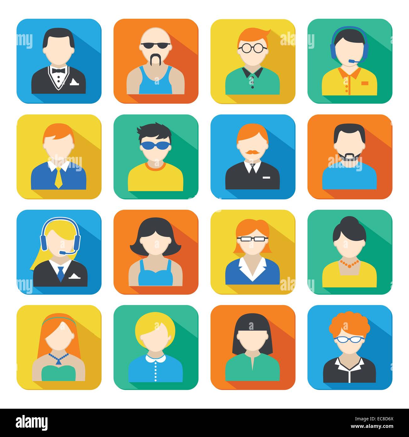 Avatar pictograms social networks users colorful square icons ...