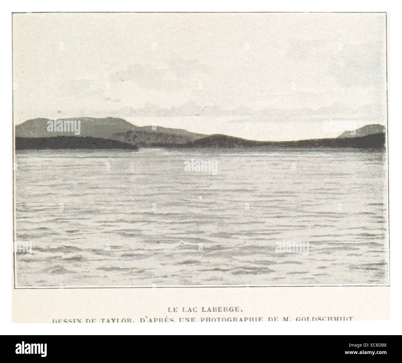 A 1899 illustration by Boillot showing Lake Laberge, drawn by Taylor ...