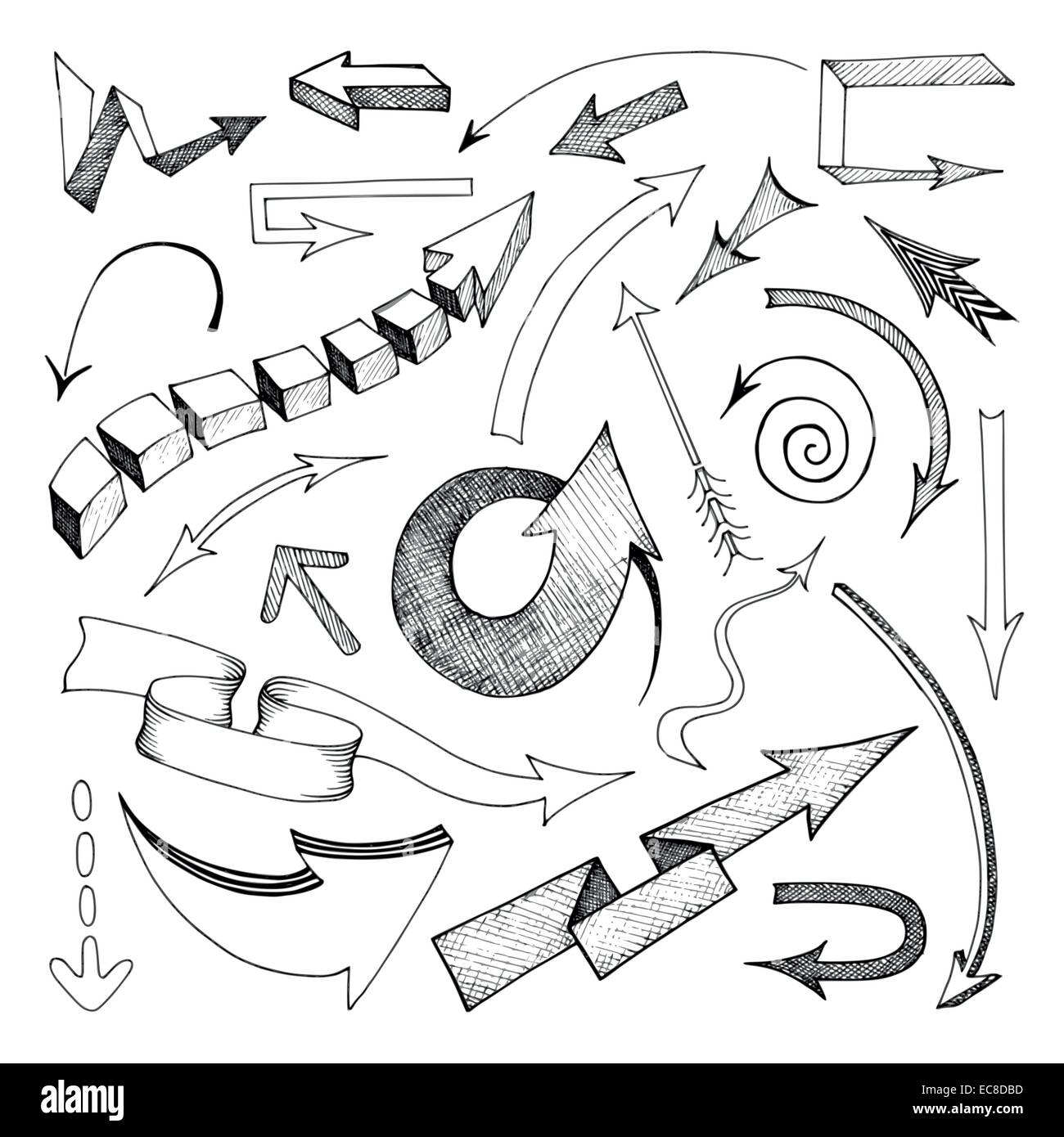 Hand pencil drawn arrows icons set flat isolated vector illustration ...