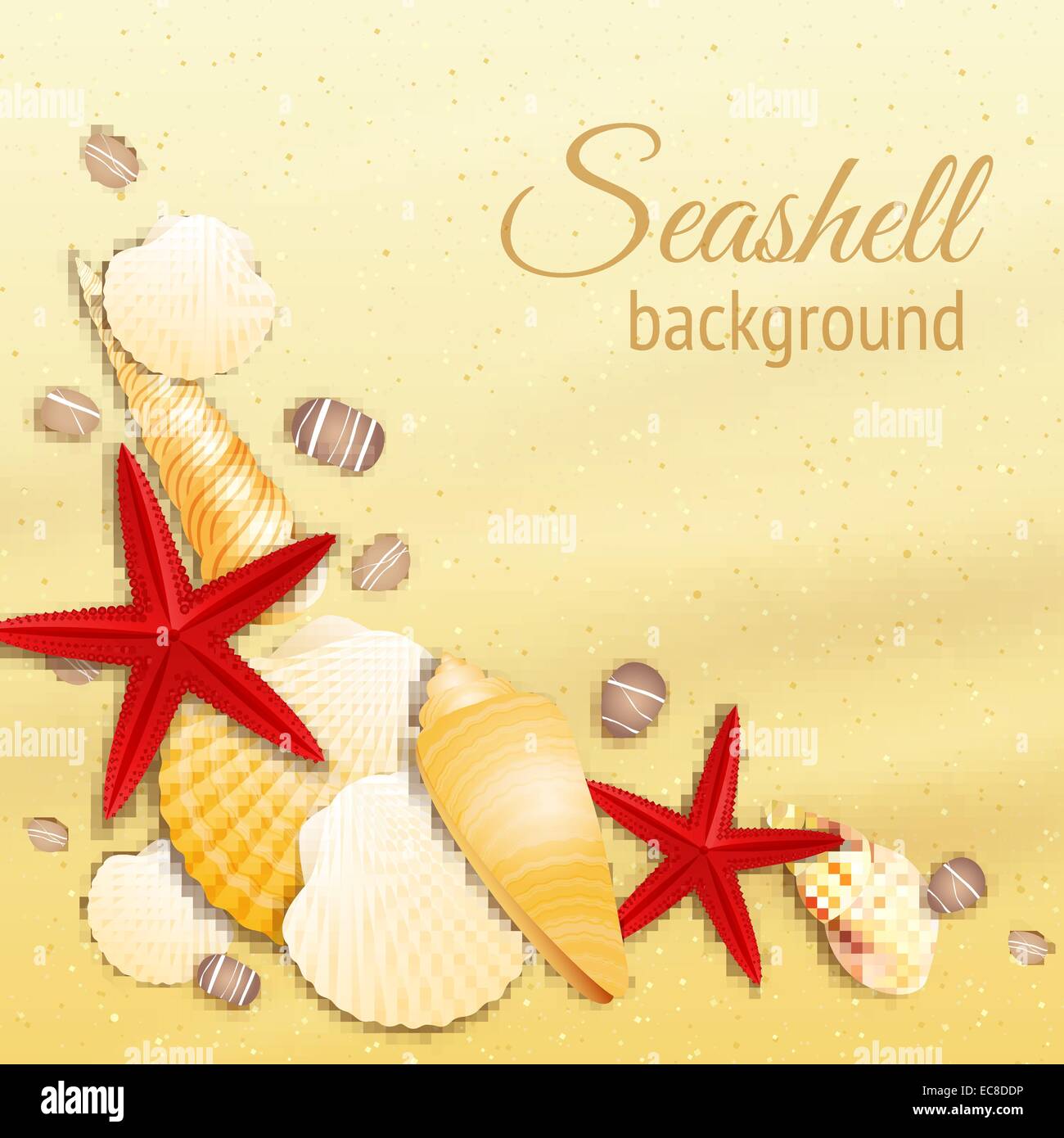 Seashell on the golden sand summer beach background vector illustration ...