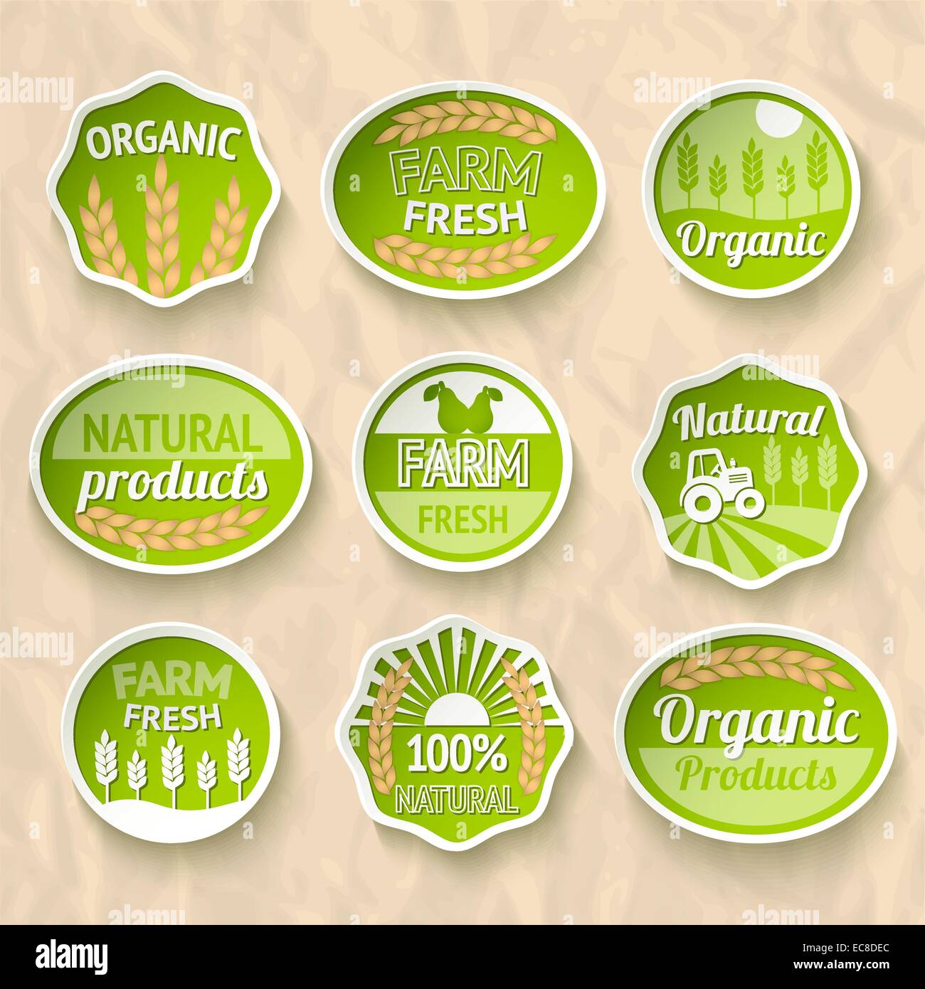 Farming harvesting and agriculture stickers set of natural organic ...