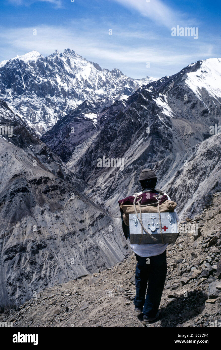 Ladakh Tibet himalayas mountains snow ice blue sky cloud rock man ...