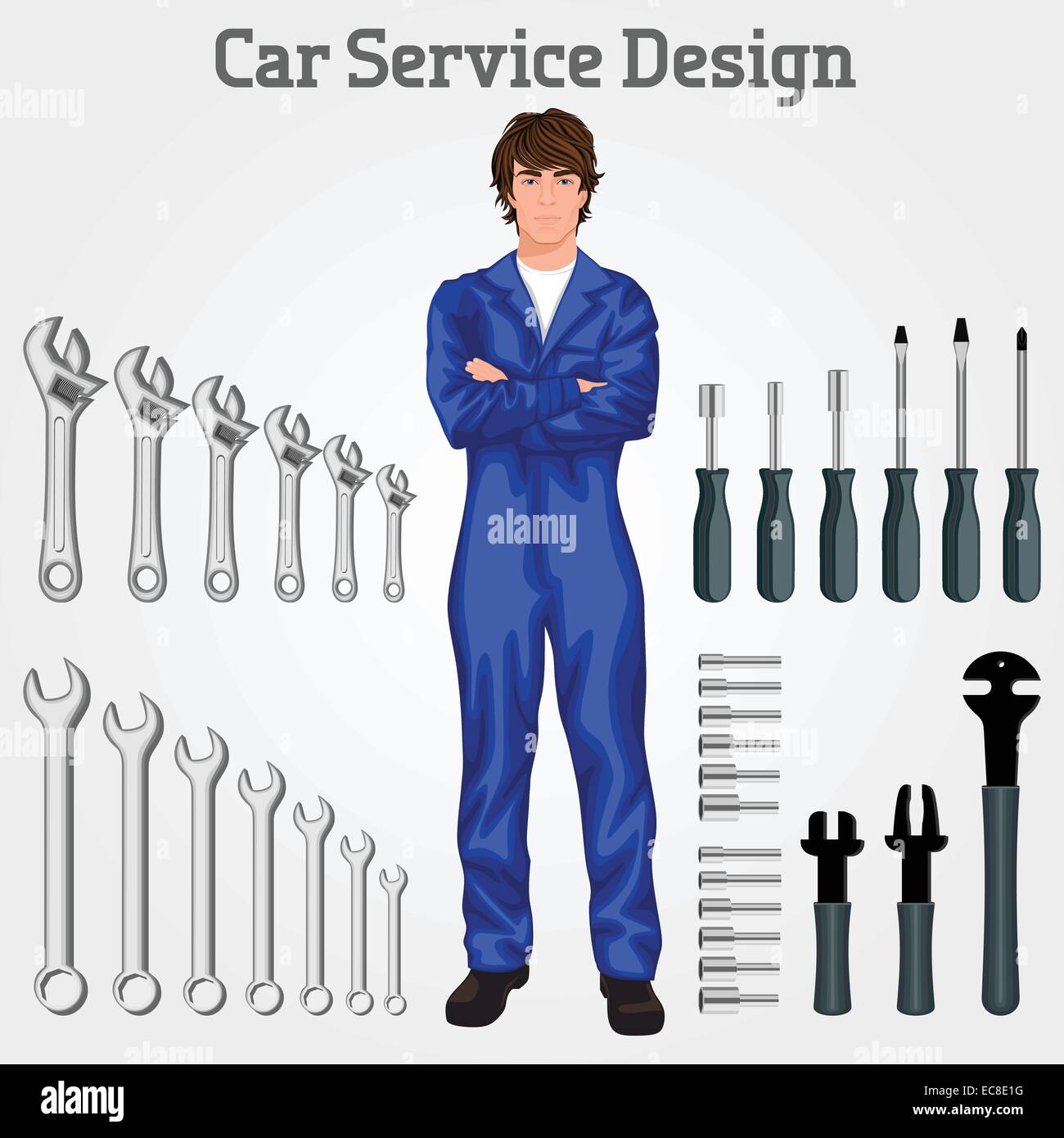Handsome auto service mechanic man standing in overall hands crossed ...
