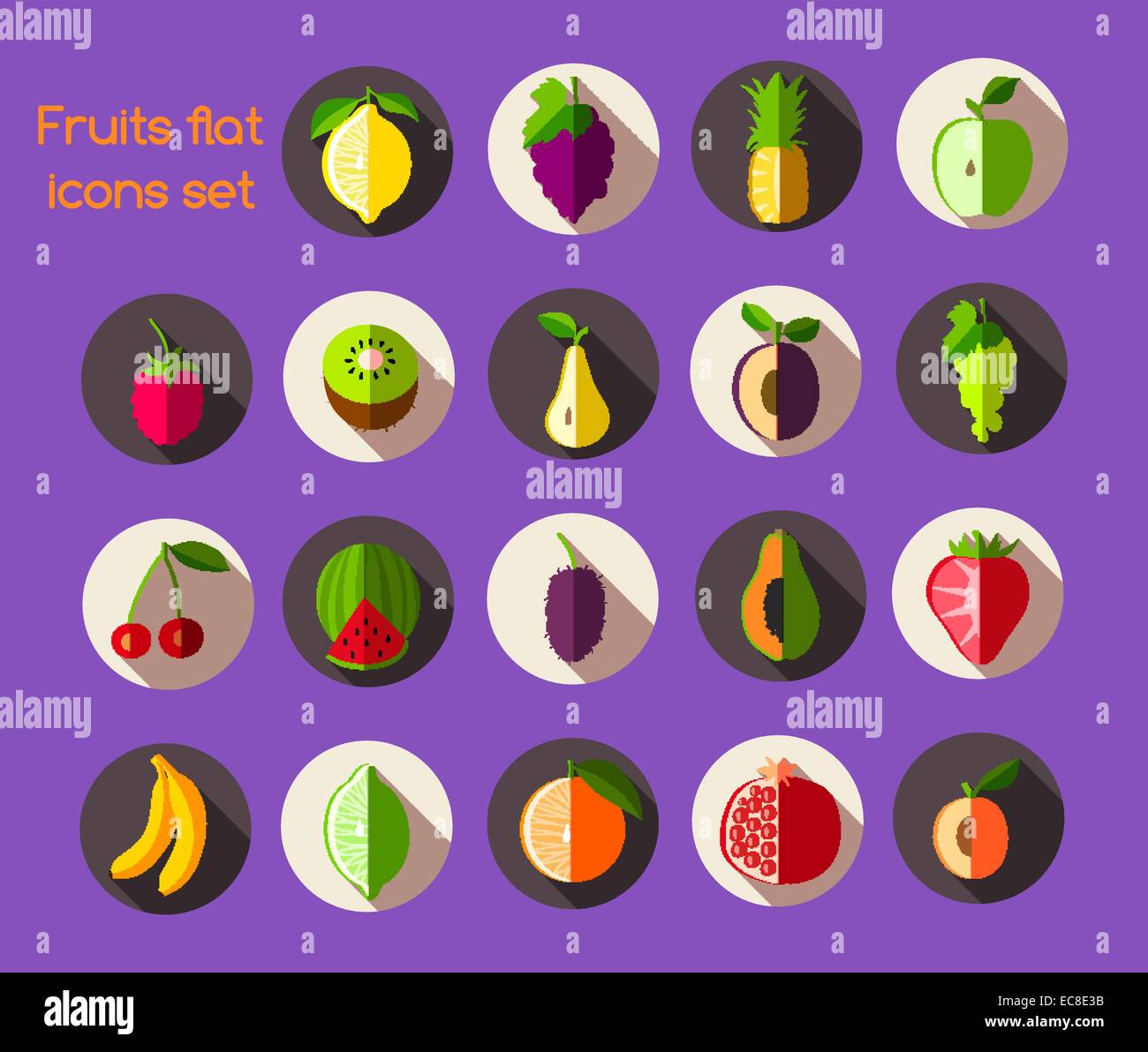 Natural organic fruits and berries flat icons set isolated vector illustration Stock Vector ...