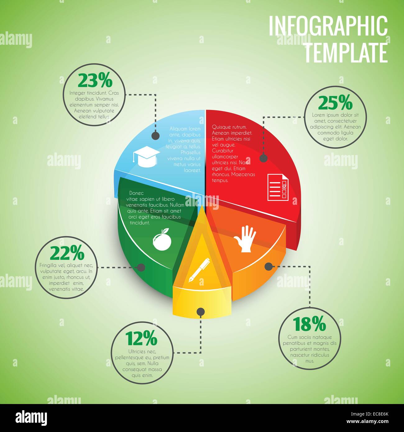 Colored abstract 3d pie chart education infographic element with sector ...
