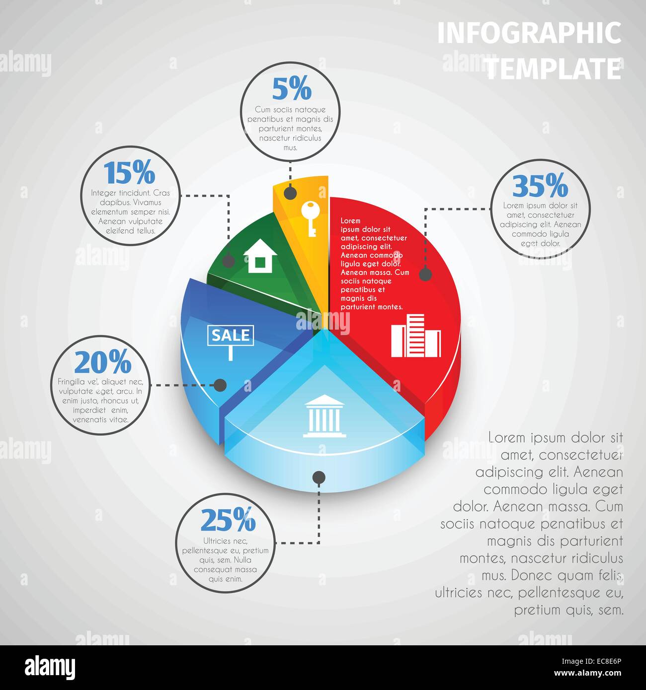 Colored abstract 3d pie chart with percent labels real estate ...