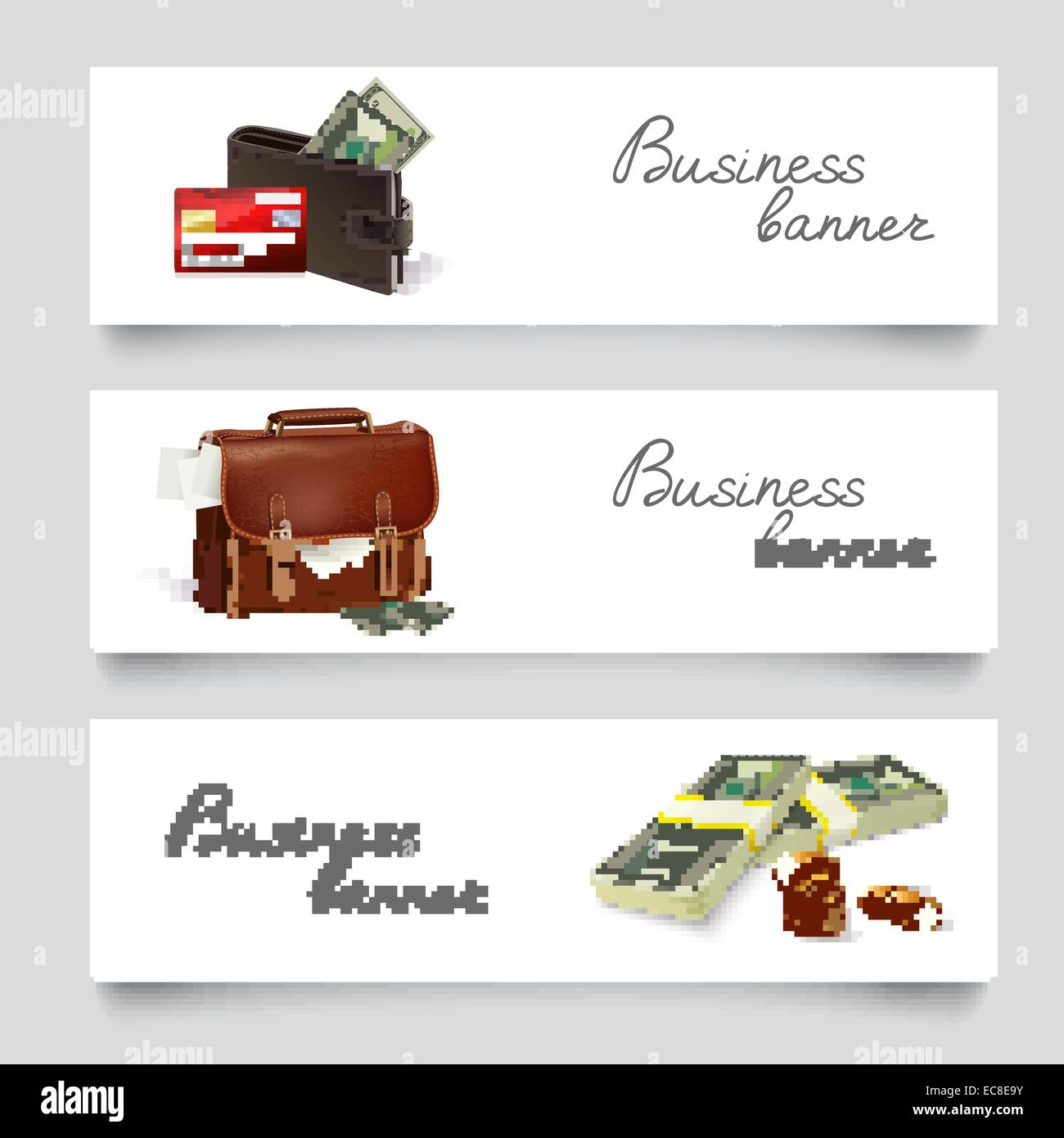 Business briefcase and wallet with money coins dollars banner set ...
