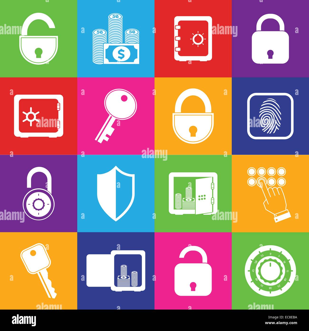 Business banking finance protection security lock icons set of open and ...